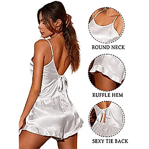 Ekouaer Silk Pajamas Set for Women Backless Cami Short Set Satin Lounge Set Sets Comfy Sleepwear for Wife White