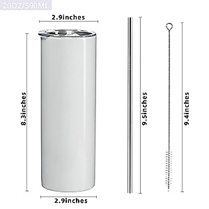 MURRICON Sublimation Tumblers 20 oz Skinny Straight,Stainless Steel Sublimation Blanks Skinny Tumbler,Double Wall Vacuum Insulated Sublimation Tumblers,with lid and straw,12 Pack