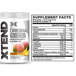 Xtend Original BCAA Powder Mango Madness, Sugar Free Post Workout Muscle Recovery Drink with Amino Acids for Men & Women, 14.8 Oz