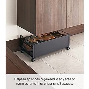 Yamazaki Home Frame Rolling Shoe Rack, Compact Entryway Or Bedroom Metal Shoe Organizer With Wheels, Steel - Holds 4 Shoes, 6 Heels