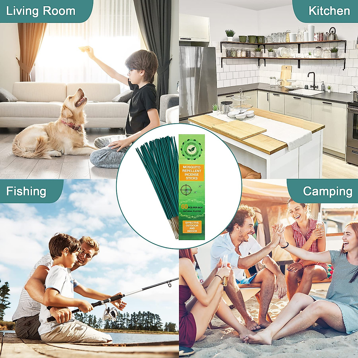 60 Pcs Mosquito Repellent Incense Sticks Outdoor Patio, Citronella Repellent Incense Sticks Outdoor, Deet Free Natural Plant Bug Mosquitoes Repellent Killer for Patio, Camping, Fishing