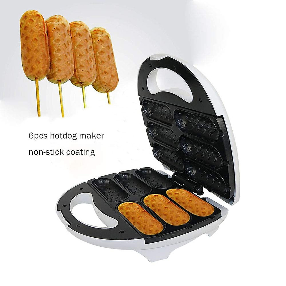 Corn Dog Maker，Hotdog Waffle Maker，6 Hot Dog Capacity ，Perfect for Hot Dogs on a Stick, Cheese Mozzarella Sticks，Easy to Use Electric Nonstick Baker For Summer BBQ Parties