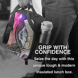 PrelerDIY Space Cat Lunch Box - Insulated Lunch Box for Kids with Side Pocket & Shoulder Strap Lunch Bag, Perfect for School/Camping/Hiking/Picnic/Beach/Travel