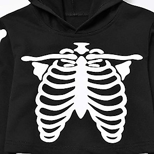 Perfashion Girls Halloween Sweatshirt Skeleton Crop Hoodie Glow in the Dark for Kids Costume 10 11