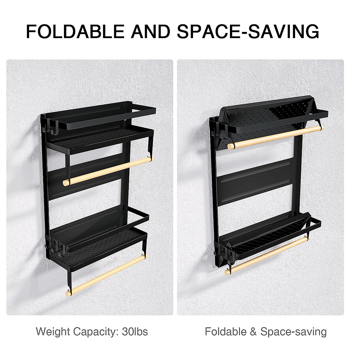 Paper Towel Holder with Shelf, 2-in-1 Magnetic Shelf, Heavy Duty Rustic Paper Towel Holder with 5 Removable Hooks, Tissue Holder for Tool Shed, Garage, Workbench, Kitchen, Craft Room, or Laundry Room