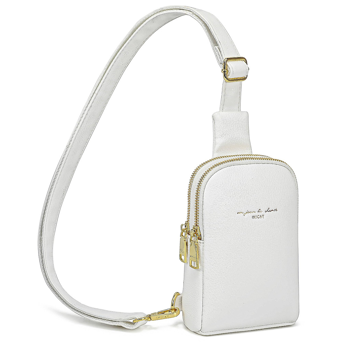 INICAT Travel Small Sling Bag Leather Crossbody Bags for Women Fanny Packs Cross Body Bag for Woman Cross Body Purses(White)