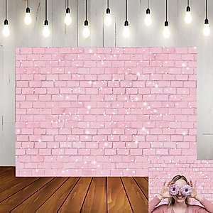 Retro Pink Glitter Brick Wall Photography Backdrop 5x3ft Girl Happy Birthday Party Photo Background Baby Shower Bridal Shower Wedding Newborn Banner Cake Table Decorations Photo Booth Props