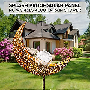 XVZ Solar Moon Crackle Glass Globe Stake Metal Lights, 2 Pack Solar Powered Garden Decorations,Waterproof Outdoor Decorations for Walkway,Pathway,Lawn,Lawn,Patio or Courtyard