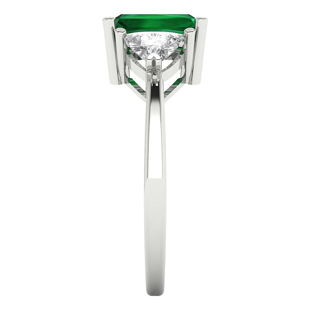 Clara Pucci 2.97ct Emerald Trillion cut 3 stone Solitaire Green Emerald designer Modern Statement Ring 14k White Gold Size 8.5