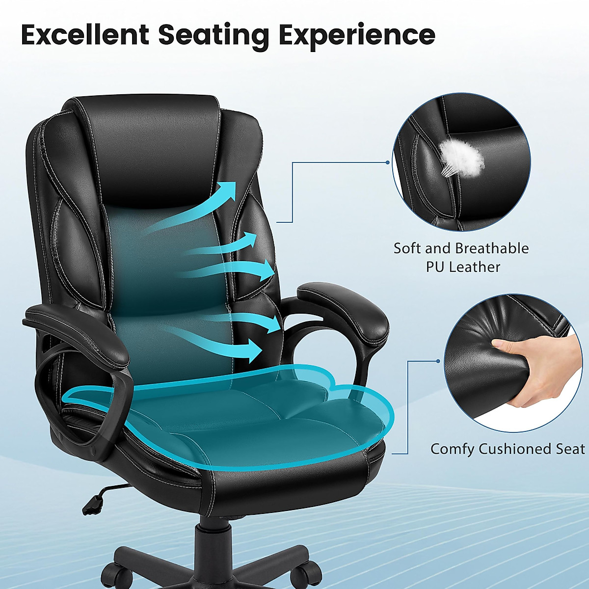 Yaheetech Office Chair High Back Wide Seat Executive Chair Adjustable Desk Chair, PU Leather Managerial Swivel Chair w/Padded Armrest, Big and Tall