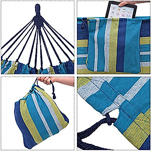 SONGMICS Double Hammock, 98.4 x 59.1 Inches, 660 lb Load Capacity, with Hanging Straps, Carabiners, Carry Bag, for Garden, Outdoor, Camping, Blue and Yellow Stripes UGDC15YU