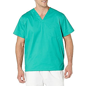 Amazon Essentials Men's V-Neck Scrub Top with Pockets, Emerald Green, Large