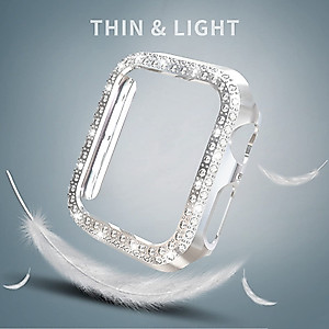 5Pack Protector Case Compatible with Apple Watch SE Series 6 5 4 44mm Cover, Double Row Bling Crystal Diamonds Protective Cover PC Plated Bumper Frame Accessories (5 Colors, 44mm)