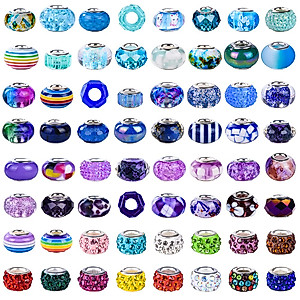 Aipridy Assortment European Large Hole Beads Spacer Beads Rhinestone Craft Beads for DIY Charms Bracelet Jewelry Making (Purple-Lake Blue-Blue)