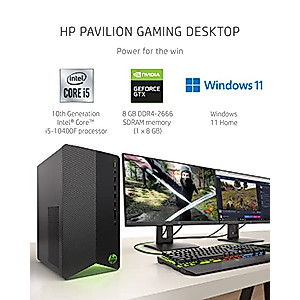 HP Pavilion Gaming Desktop, 10th Generation Intel Core i5-10400F Processor, NVIDIA GeForce GTX 1650 Graphics, 8 GM RAM, 256 GB SSD, Windows 11 Home (TG01-1120, Shadow Black)
