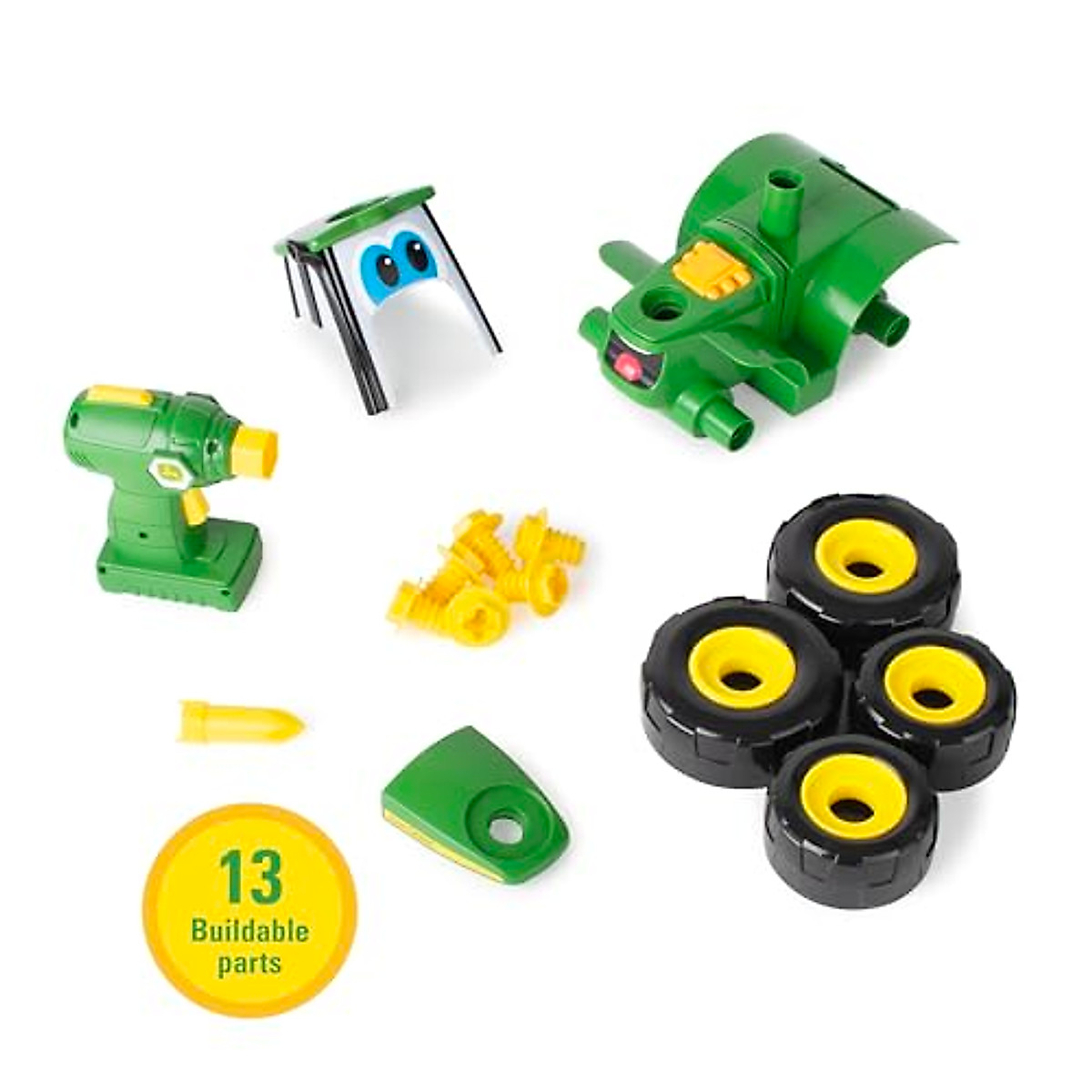 BUILD-A-BUDDY John Deere Tractor Toy and Toy Drill - Toddler STEM Take Apart Toys with 16 Individual Pieces and Kids Tools - Kids Building Toys Ages 3 Years and Up