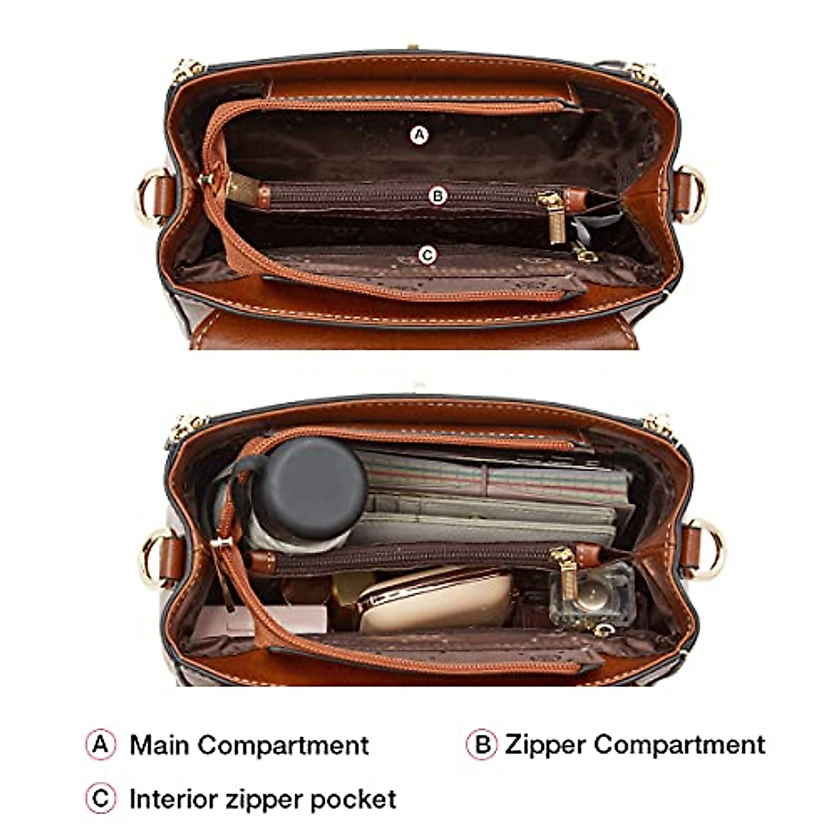 Cowhide Small Handbags for Women Satchel Shoulder Bags, Ladies Cow Purses with Handle Crossbody Bags for Women Mini Tote (Brown)