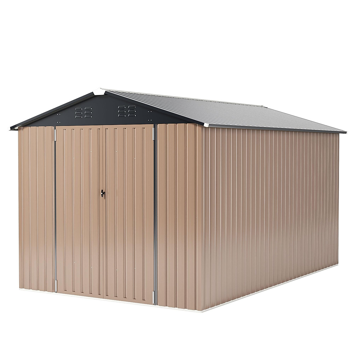 WKM Outdoor Storage Shed 8x12 FT, Utility Metal Tool Storage with Lockable Doors and Updated Frame Structure, Large Metal Garden Shed for Backyard, Patio Lawn, Brown