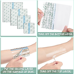 BBTO 100 Pieces Transparent Stretch Adhesive Bandage Waterproof Clear Protective Shower Patch Film Cover Bandages Tattoo Cover up Adhesive Wrap, 4 Sizes(3, 4, 6, 8 Inch)