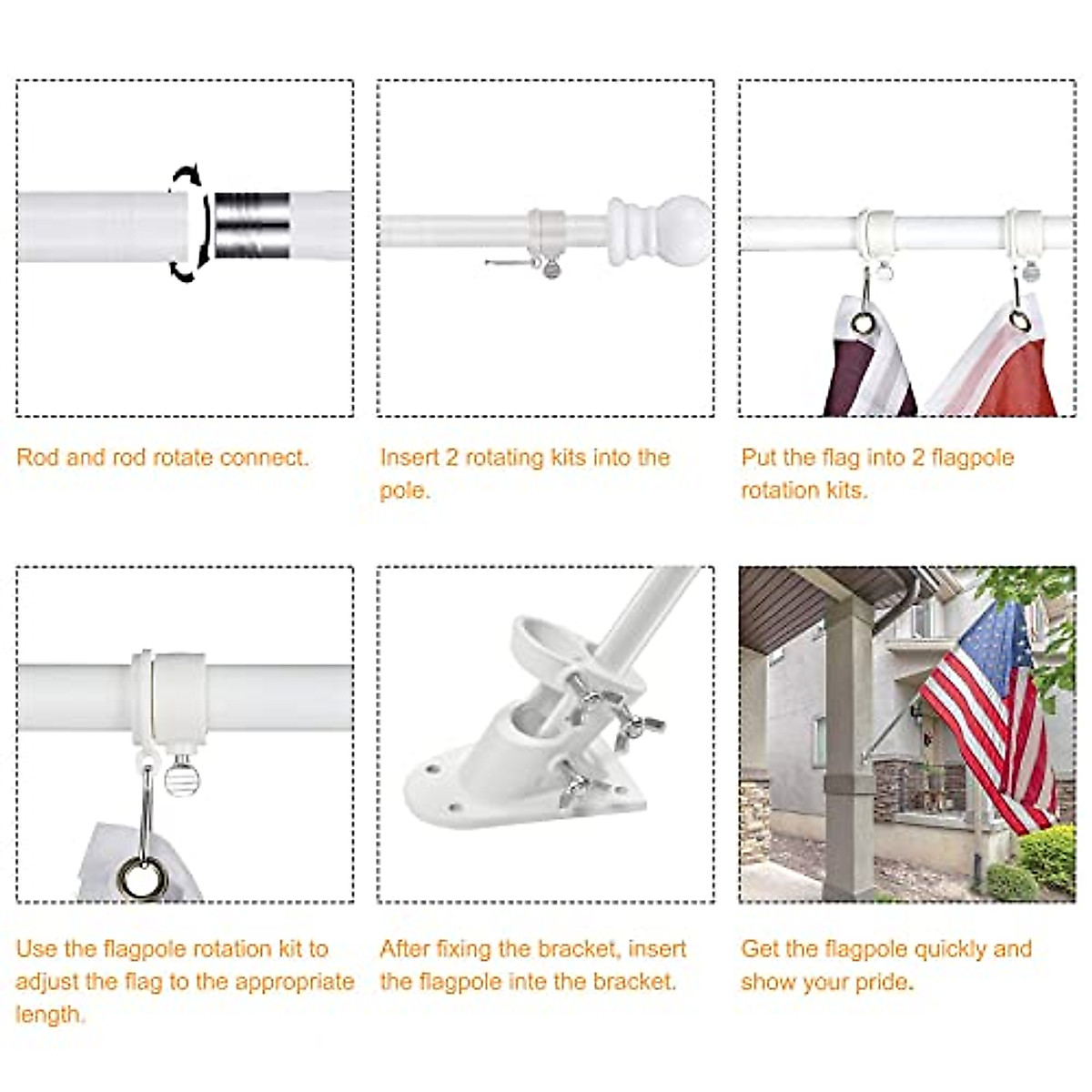 TALITARE Flag Pole for House, 5 FT White Flag Pole Stainless Steel Flagpole Kit for American Flag Without Bracket Residential or Commercial Flag Pole for Outside Garden Yard