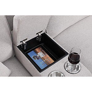 YOPTO Linen Upholstered Sectional Sofa with Removable Ottoman,U-Shape 6 Seat SectionalCouch W/Cupholder Console Part and USB Port for Living Room,Apartment, Spacious Space,Light Gray