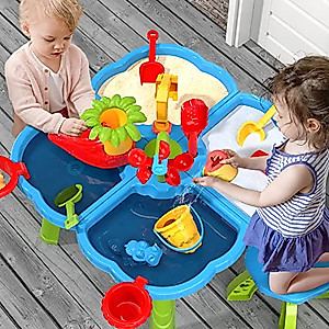TEMI 4-in-1 Sand Water Table, 32PCS Sandbox Table Kids Activity Sensory Play Table Summer Outdoor Toys for Toddler Boys Girls