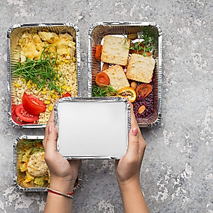 Small Aluminum Pans Take Out Containers (50 Pack) 50 Foil Oblong Pans and 50 Cardboard Lids - 1 Lb Tin Pans - Disposable Food Storage Containers for Cooking, Baking and Meal Prep