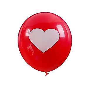 Valentine's Day Balloon 50 Pcs 12 inch Red and White Latex Balloon with Heart for Party Decor,Heart Balloons Latex for Romantic Night,Wedding,Valentines Day Party,White Red Heart Balloon