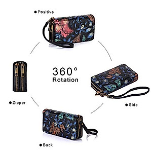 XEYOU Double Zipper Long Clutch Wallet Cellphone Wallet for Women with Removable Wristlet Strap for Credit Card, Cash, Coin, Bill