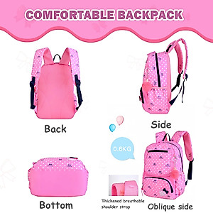3Pcs Kids Backpack Bowknot Printed Daypack Girls 3 in 1 School Bag with Shoulder Bag and Pencil Bag