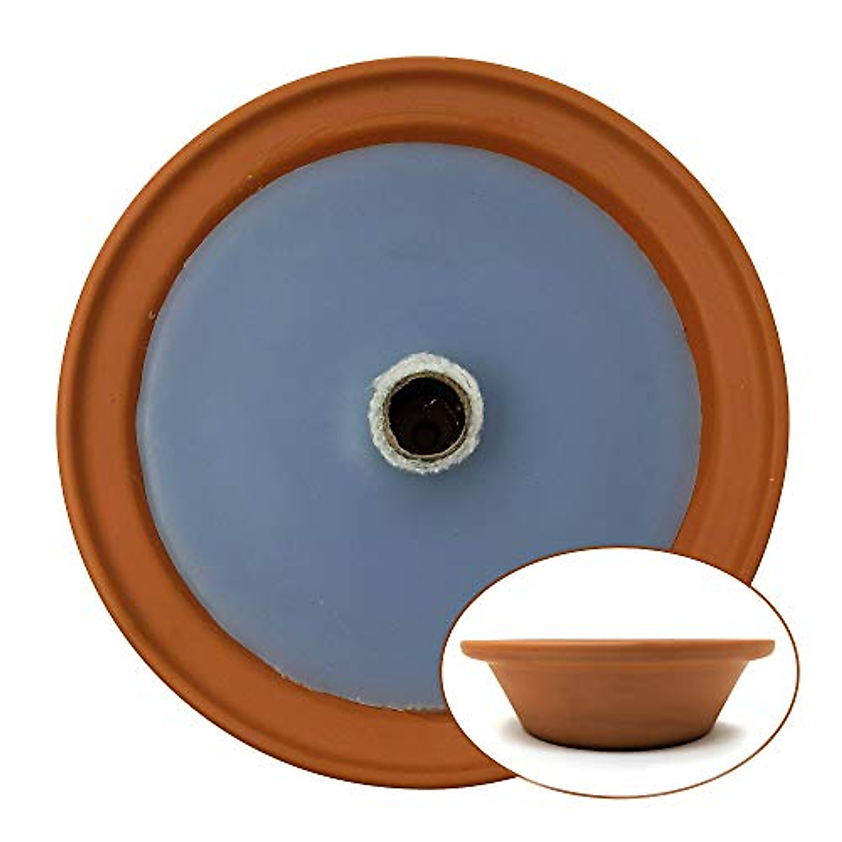 Hyoola 5 Hour Outdoor Firebowl Candle - Unscented Large Flame Wick in Terra Cotta Bowl - Insect and Mosquito Repellent Effect - for Table, Patio, Yard, Camping, Outdoors - Blue.