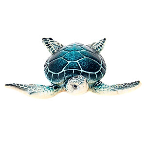 Corner Merchant Sea Turtle Statue Garden Decor, Tabletop Display and Wall Hanging Sea Turtle Sculpture (Blue 5 1/2 in)