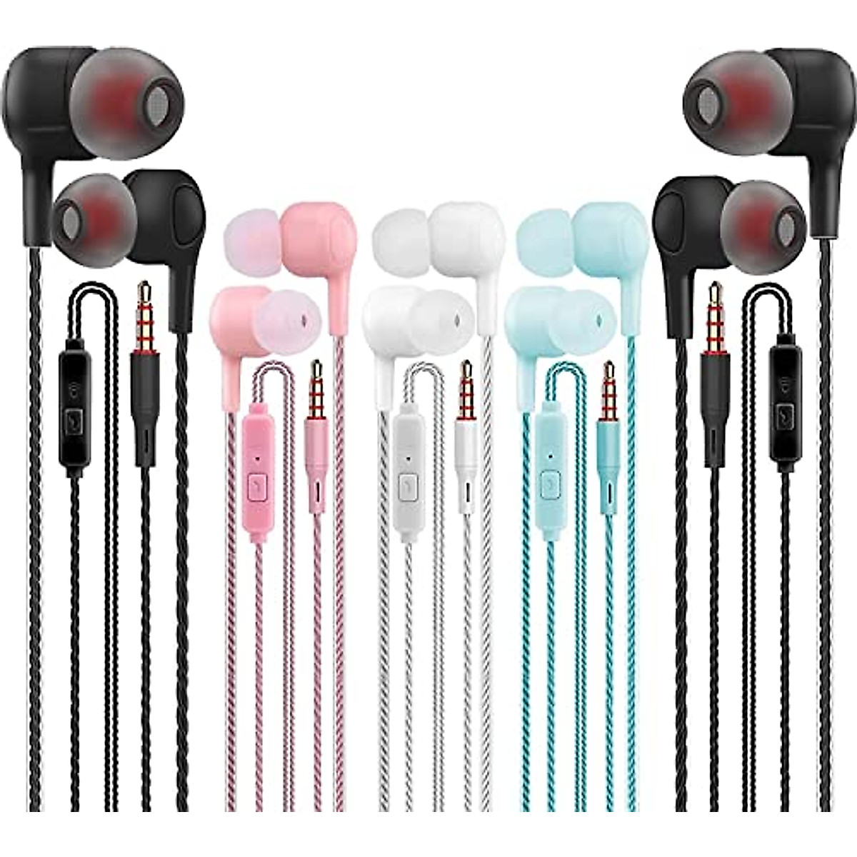 XINLIANG Earbuds Wired Earphones 5 Pack 3.5mm in-Ear Headphones with Microphone for Laptop, Tangle Free Ear Buds for Chromebook, Android, Gaming, Mp3, Cheap Earbuds for Kids School Students