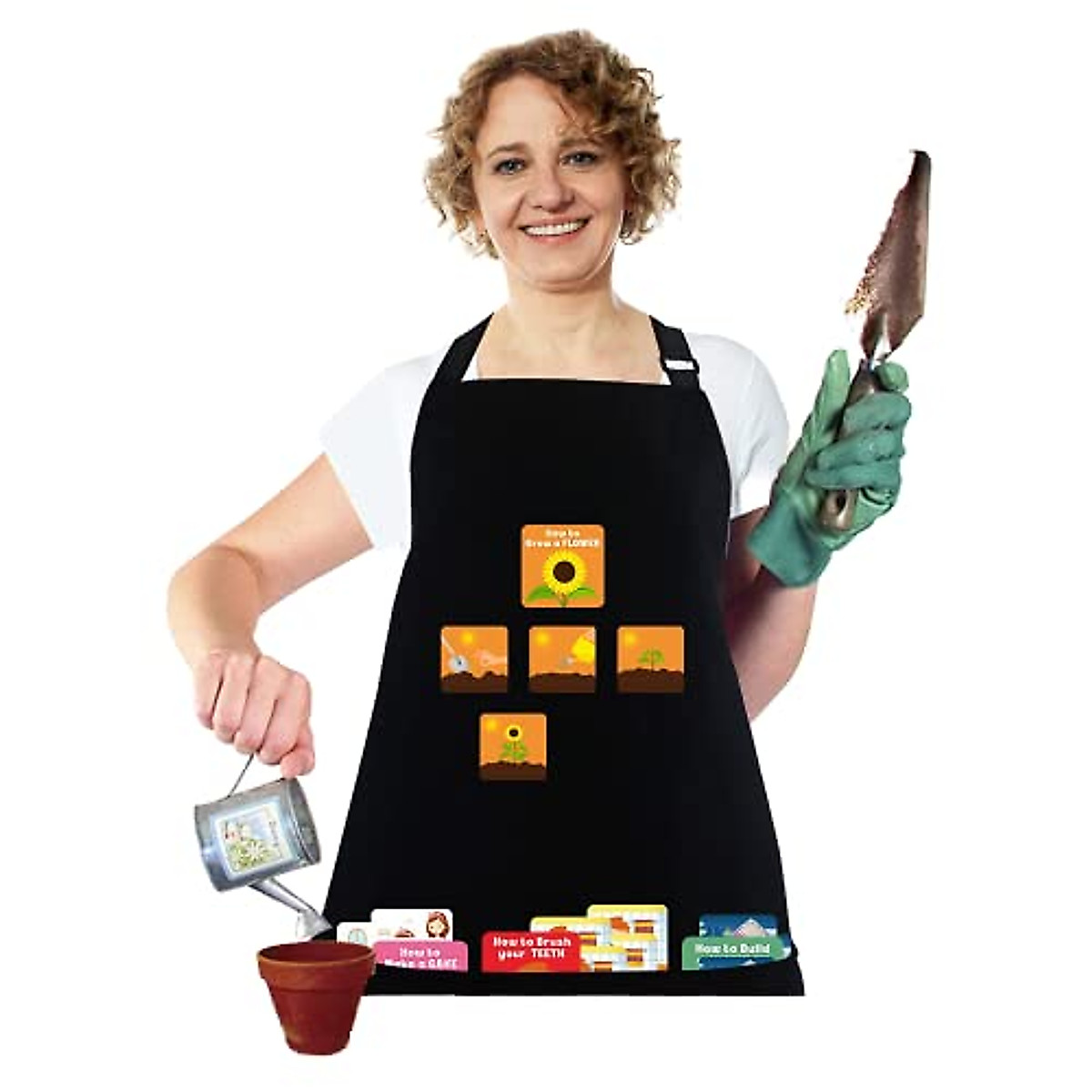 Mewise Black Apron for Teachers Storytelling,Teacher Apron with Pockets,DIY Story Teaching Apron for Kids,Funny Apron for Classroom,Kindergarten,Preschool Home School