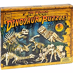 Hapinest 3D Wooden Dinosaur Model Puzzles (Makes 6 Dinos) Crafts for Kids Boys and Girls Ages 5 6 7 8 9 10 11 12 Years Old and Up