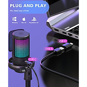 NJSJ USB Microphone for PC, Gaming Mic for PS4/ PS5/ Mac/Phone,Condenser Microphone with Touch Mute, RGB Lighting,Gain knob & Monitoring Jack for Streaming,Podcasting (with Desktop Stand, Black)