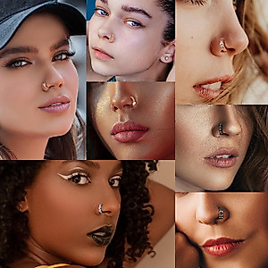 UBGICIG 9Pcs 20G Stainless Steel Nose Rings Hoop for Women Men Paved CZ Cute Cartilage Helix Earrings Hoop Body Piercing for Nose Ear Gold Silver Plated (Gold)