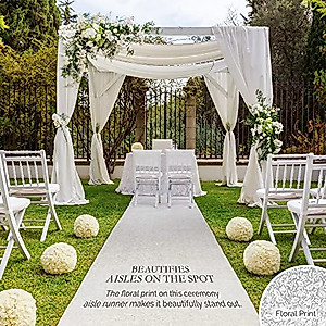 Supply Flora SLS Wedding Aisle Runner, White Floral Print Wedding Floor Must-Have with Pull String and Double-Sided Adhesive Strip, for Indoor and Outdoor Weddings, 50 x 3 Feet