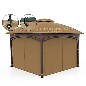 COZYVIDA Gazebo Privacy Curtains Sidewalls 4-Panels Universal Replacement for Patio, Outdoor Canopy, Garden and Backyard Khaki (Only 4 Pieces Curtain) (10' x 13')