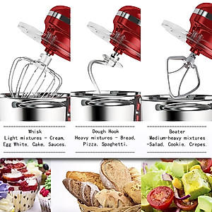 Aucma Stand Mixer,6.5-QT 660W 6-Speed Tilt-Head Food Mixer, Kitchen Electric Mixer with Dough Hook, Wire Whip & Beater 2 Layer Red Painting (6.5QT, Red)