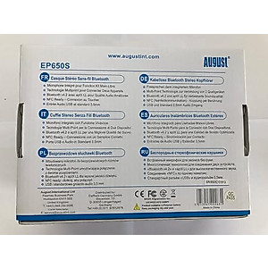 August EP650 Bluetooth Wireless Over Ear Headphones with aptX LL Low Latency/Multipoint/NFC / 3.5mm Audio in/Headset Microphone - Silver