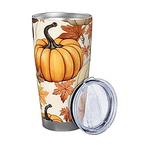 AYCZN Fall Pumpkins 20 OZ Tumbler Stainless Steel Travel Coffee Mug, Autumn Maple Leaf Insulated Water Bottle with Lid and 2 StrawsLeakproof Thermal Cup