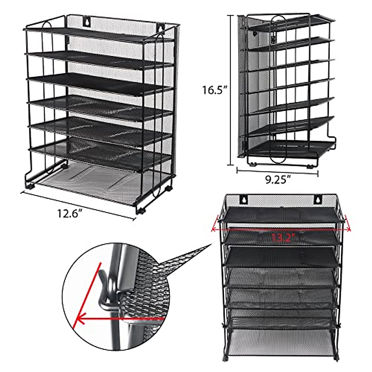 Univivi 7-Tier Tilted Metal Mesh File Paper Tray Letter Organizer, Tilted Trays Desktop File Organizer for Office and Home, Black
