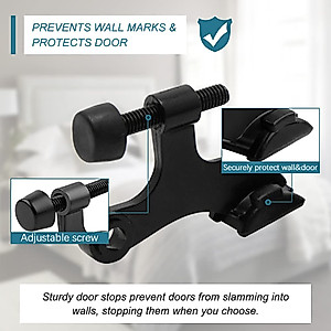 12 Pack Hinge Pin Black Door Stopper, Adjustable Heavy Duty Hinge Pin Door Stop with Black Rubber Bumper Tips