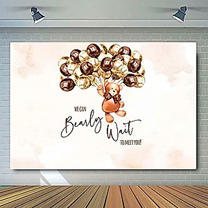 7x5ft Teddy Bear Baby Shower Backdrop We Can Bearly Wait to Meet You Brown Watercolor Balloons Background Girl Boy Babyshower Banner Cake Table Mural Poster W-5542