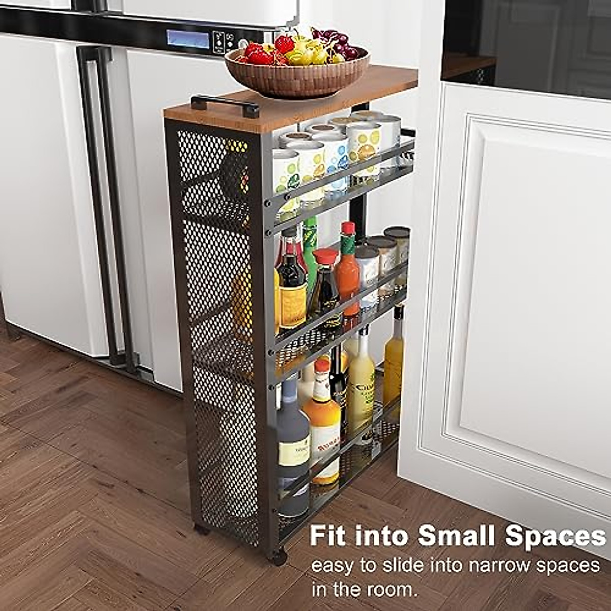 fusehome 2023 New, Slim Kitchen Storage Cart, 3-Tier Metal Rolling Utility Cart Mesh Basket, Multifunction Wire Basket Shelf Trolley for Home Laundry, Bathroom, Living Room, Black