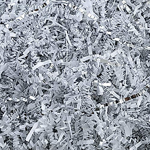 MagicWater Supply Crinkle Cut Paper Shred Filler (1 LB) for Gift Wrapping & Basket Filling - White & Silver