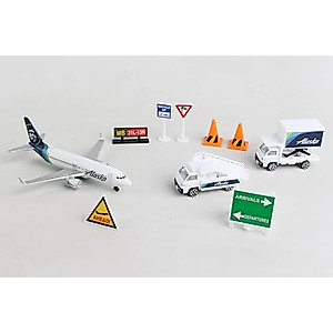 Daron Alaska Airlines Airport Playset with Die-Cast Metal Model Airplane with Plastic Parts, Cars and Transportation Toys for Kids Ages 3+