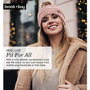 Brook + Bay - Beanie Hats for Women, Pom Pom Hat Soft Chunky Knit Beanie for Cold Weather, Stocking Cap for Women Winter Hats Pink