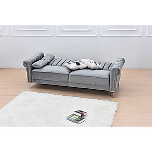 Legend Vansen Loveseat Tight Back Convertible Velvet Sofa Sleeper Living Room and Bedroom Sofabed, 85'' Wide, Grey